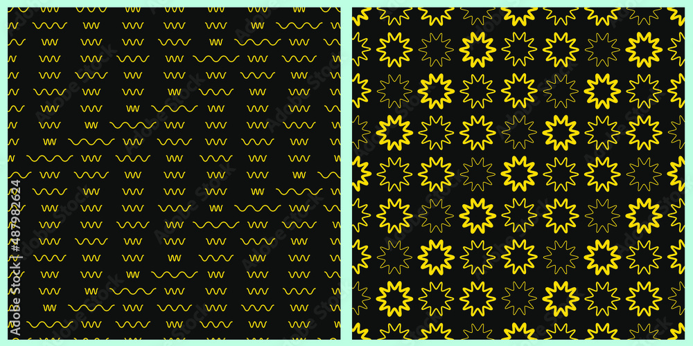 Set of vector seamless patterns. Geometric shapes and various ...