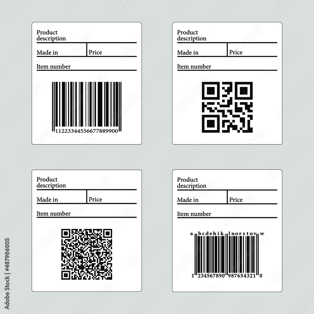 Labels with a barcode. A set of stickers with barcodes and QR codes for ...