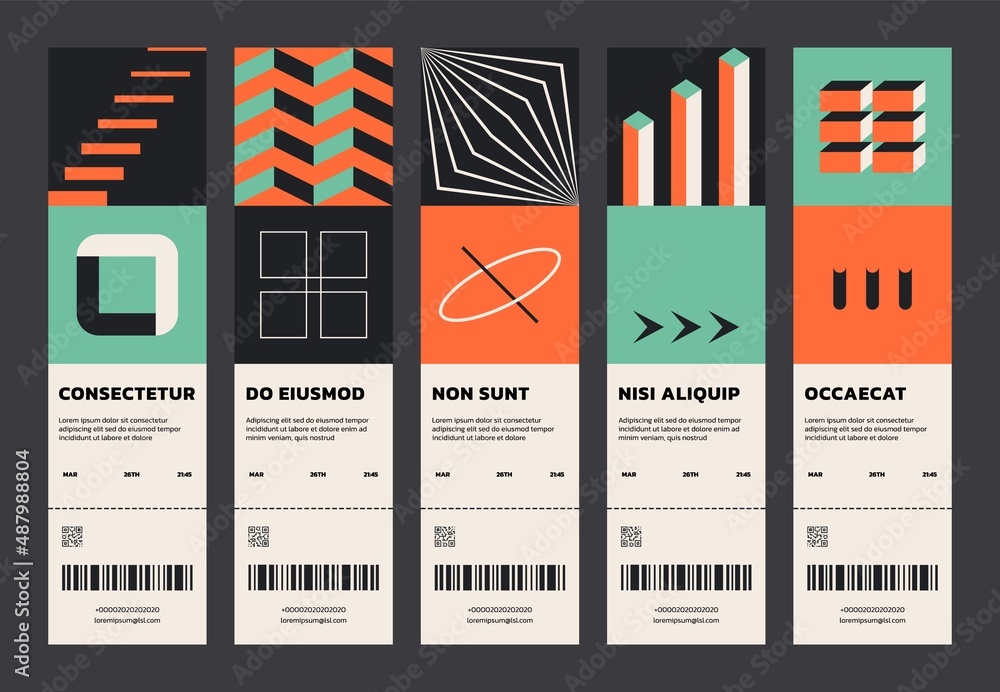 Abstract geometric tickets. Set of minimalist simple flyer set with ...
