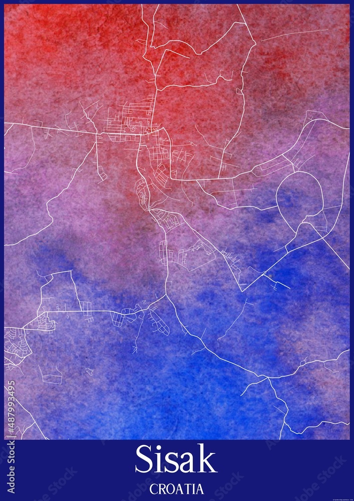 Watercolor map of Sisak Croatia. Stock Illustration | Adobe Stock