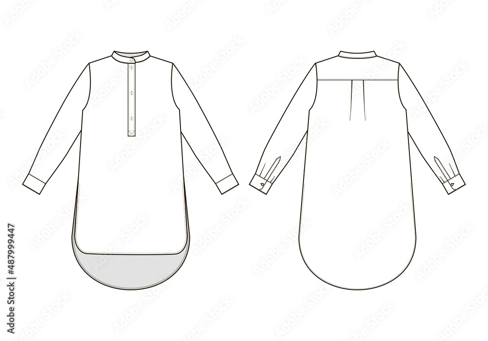 Fashion technical drawing of stand collar tunic Stock Vector | Adobe Stock