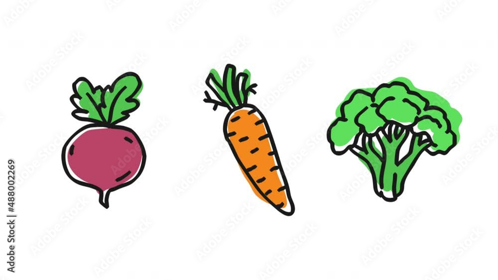 Beets carrots broccoli. Frame by frame animation. Alpha channel. Looped ...