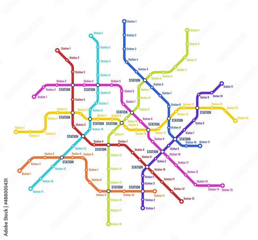 Metro, subway, underground transport system vector map. Railway ...