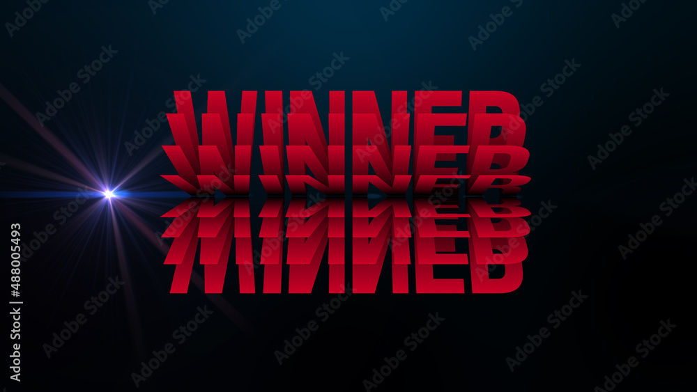 Winner red sign on dark background. Color paper illustration word ...