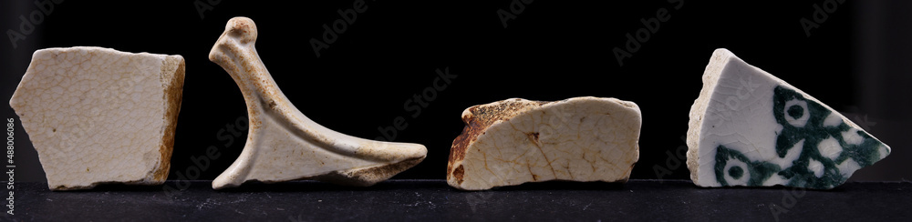 High resolution broken ceramic pottery - macro, alpha black background ...