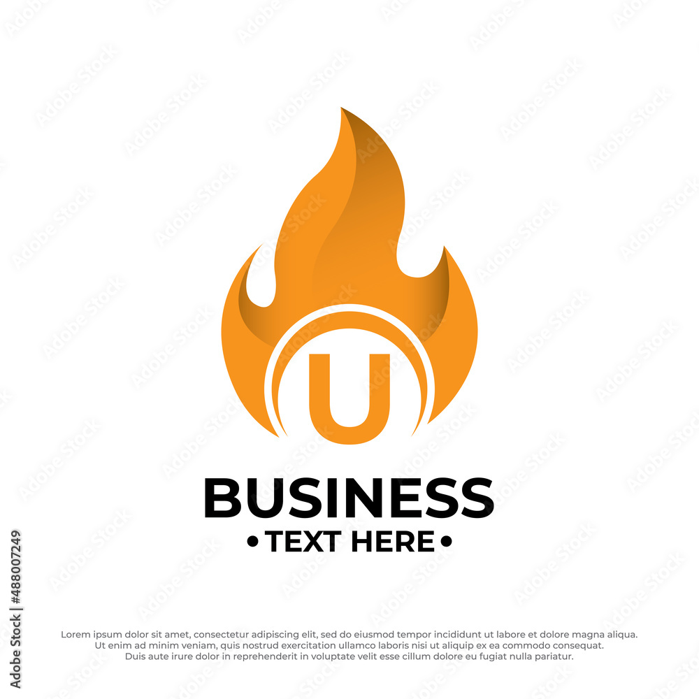 Burning flame fire illustration with capital letter U design template ...