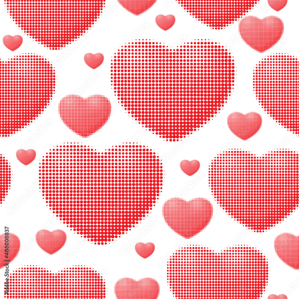 Red heart in dotted halftone pop art style for background and fabric ...