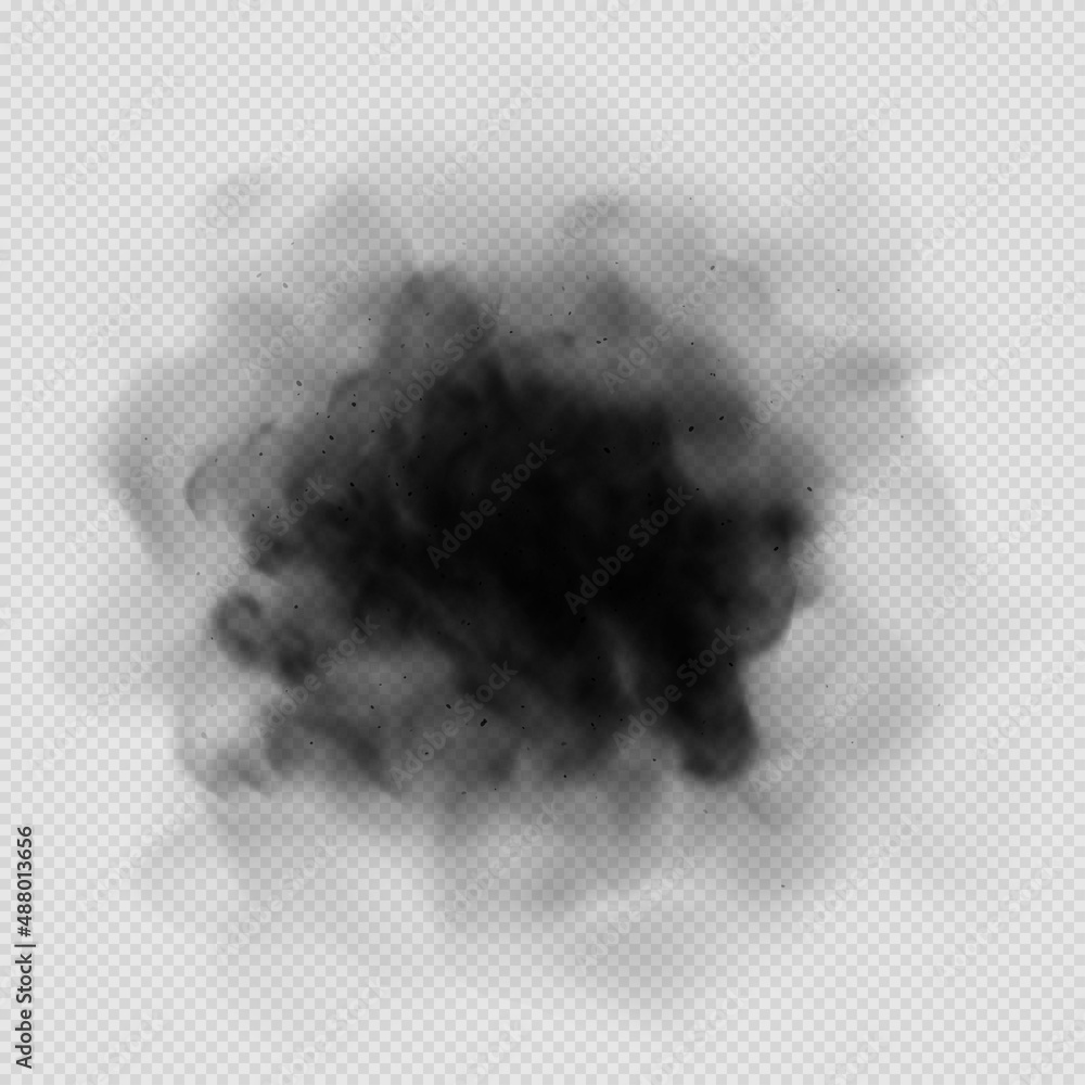 Black smoke clouds, dirty toxic fog or smog. Vector realistic ...