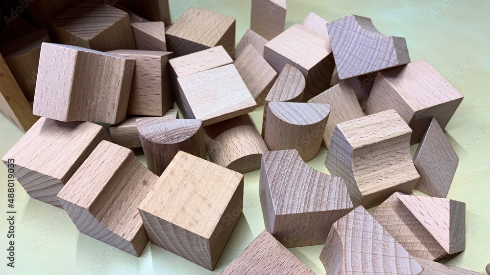 Children's educational game made of natural wood for teaching geometric ...