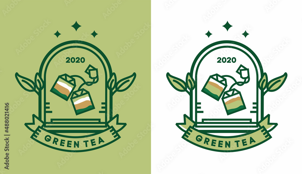green tea logo design, minimalist traditional vintage tea bag for cafe ...