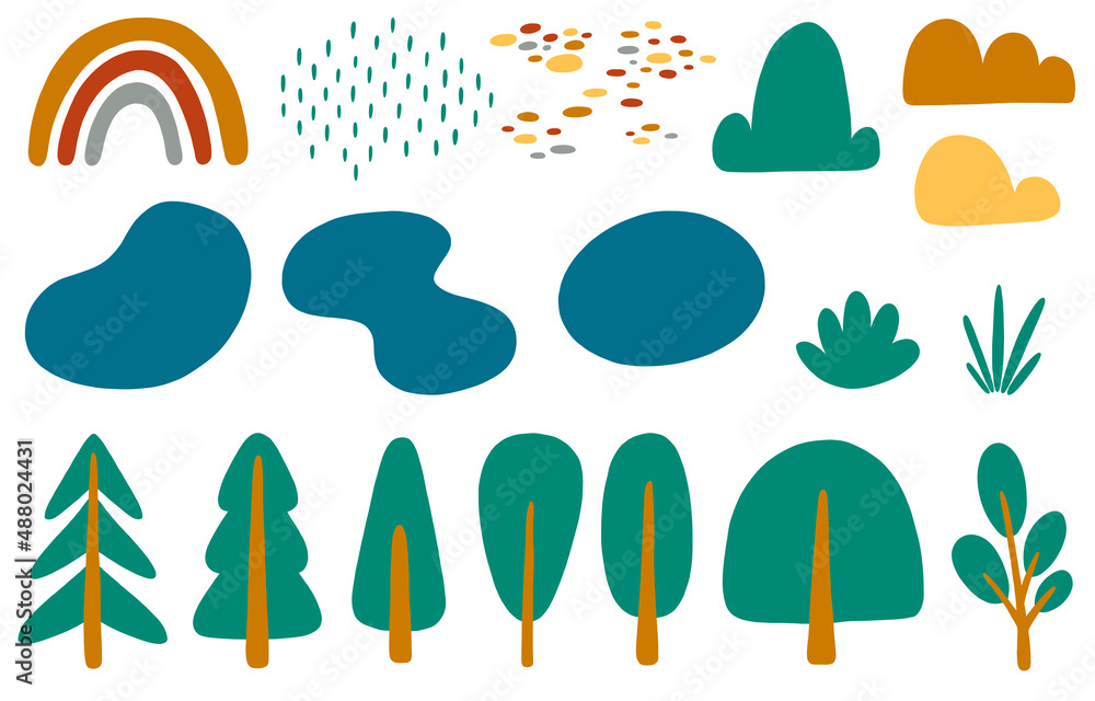 Vector collection of landscape elements isolated on white background ...