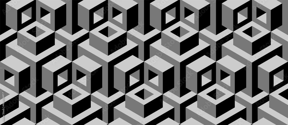 Seamless vector 3D pattern with optical illusions. Cubes. Op Art ...