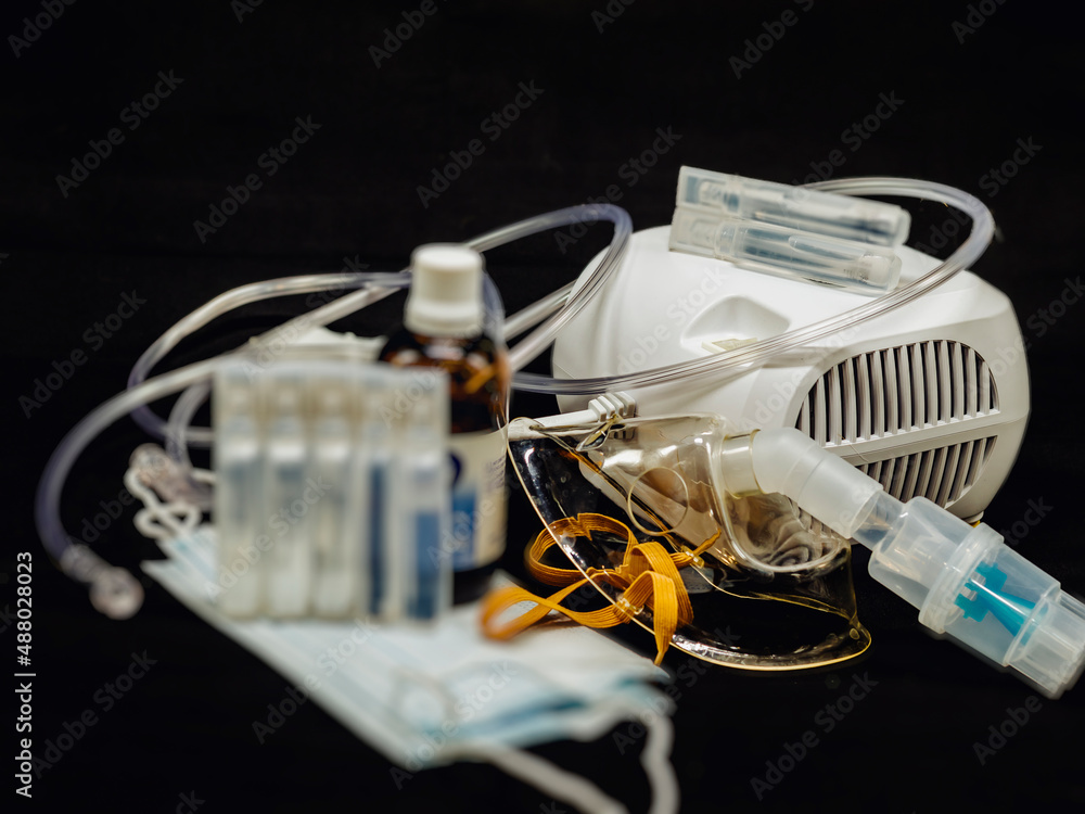 Covid. Inhaler for the treatment of the respiratory tract with a set of ...