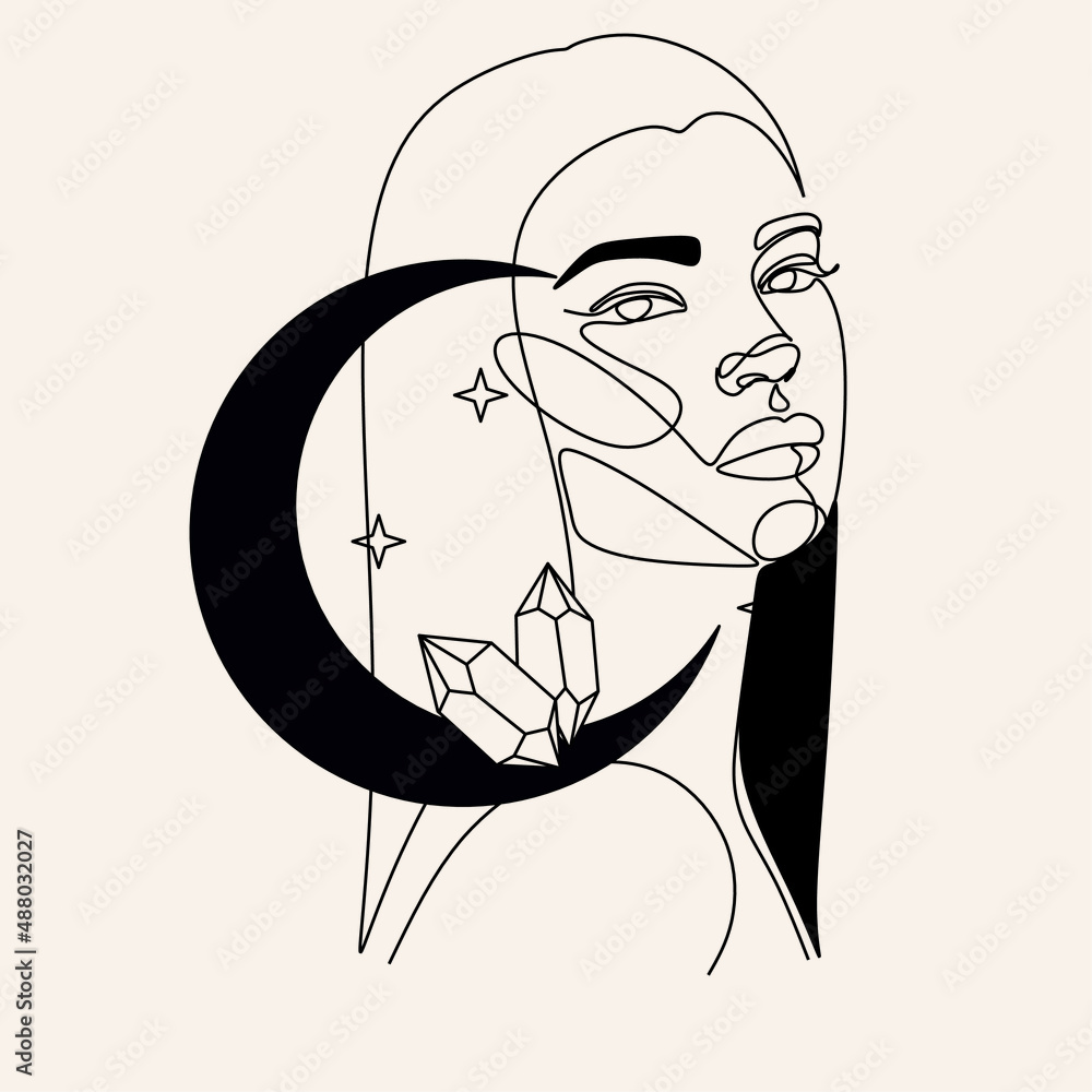 Woman line art Moon Crystal Minimalist elegant modern logo. female ...