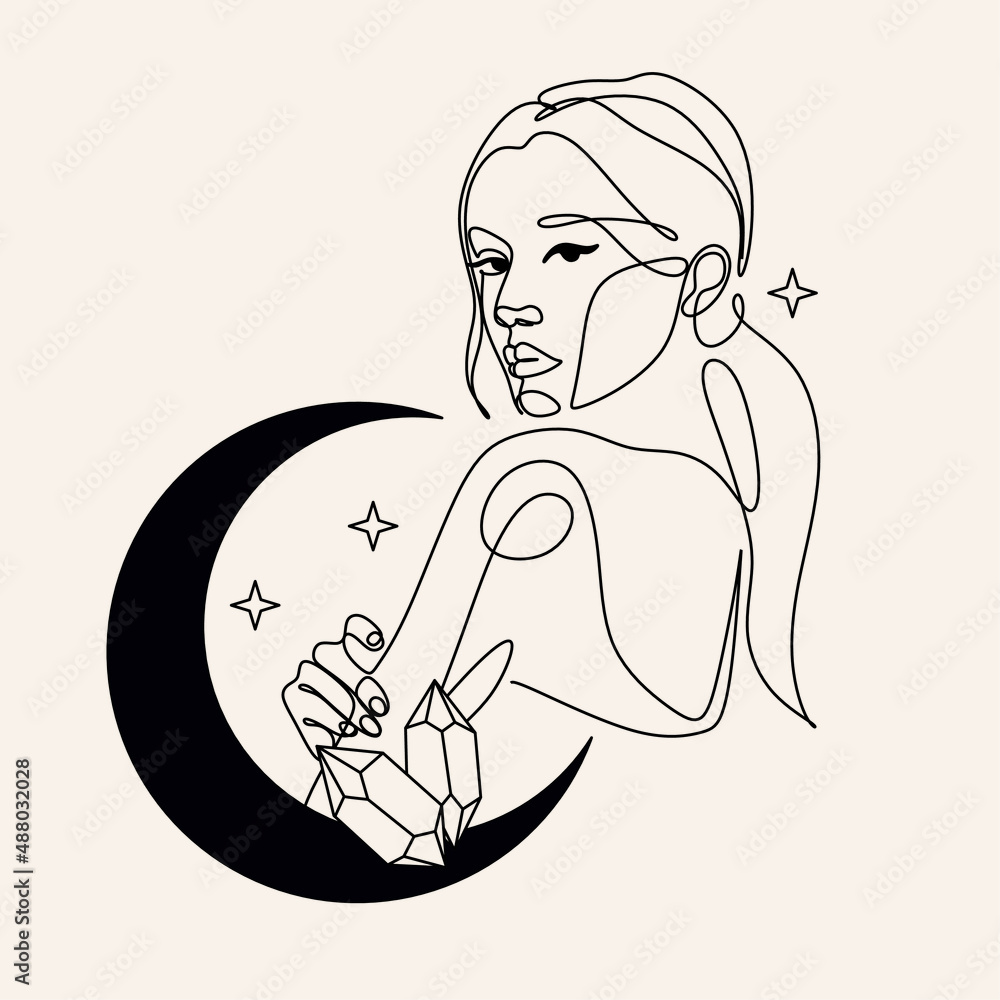 Woman line art Moon Crystal Minimalist elegant modern logo. female ...