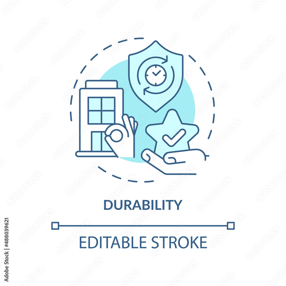 Durability turquoise concept icon. Buildings quality. Sustainable urban ...