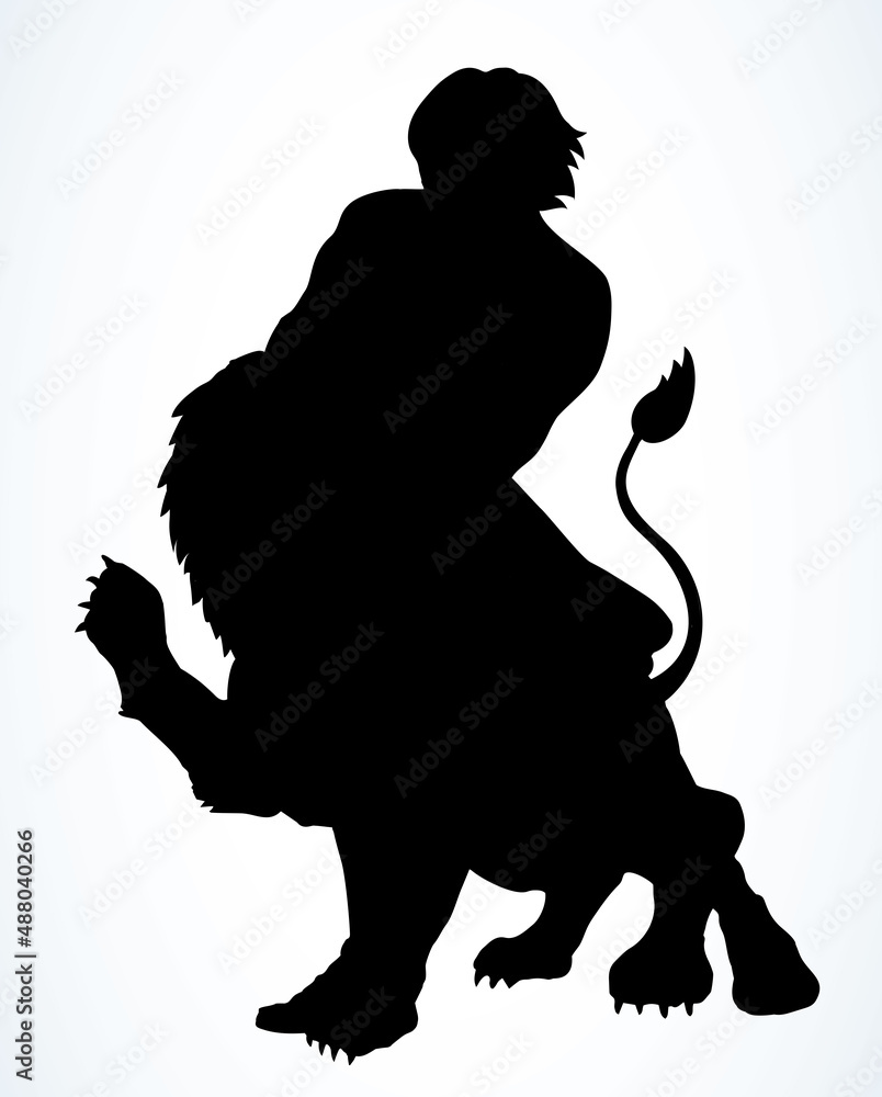Samson fights a lion. Vector drawing Stock Vector | Adobe Stock