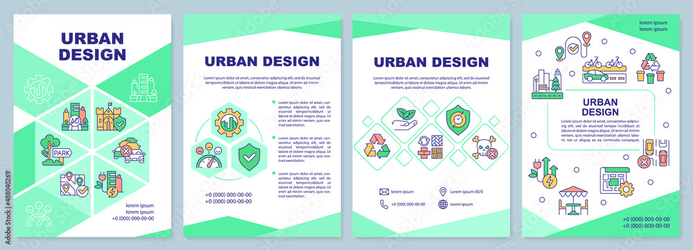Urban design green brochure template. City planning. Leaflet design ...