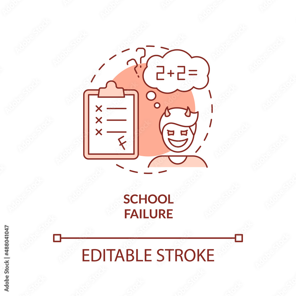 School failure red concept icon. Poor academic performance. Risk ...