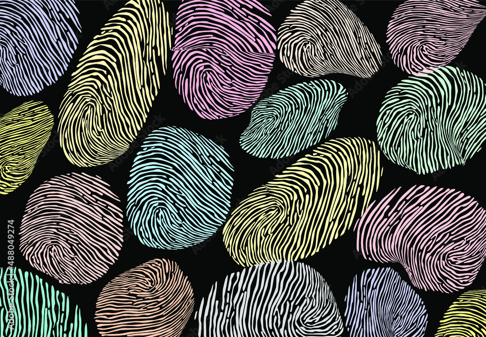 abstract fingerprint background. multicolored finger skin marks on a ...