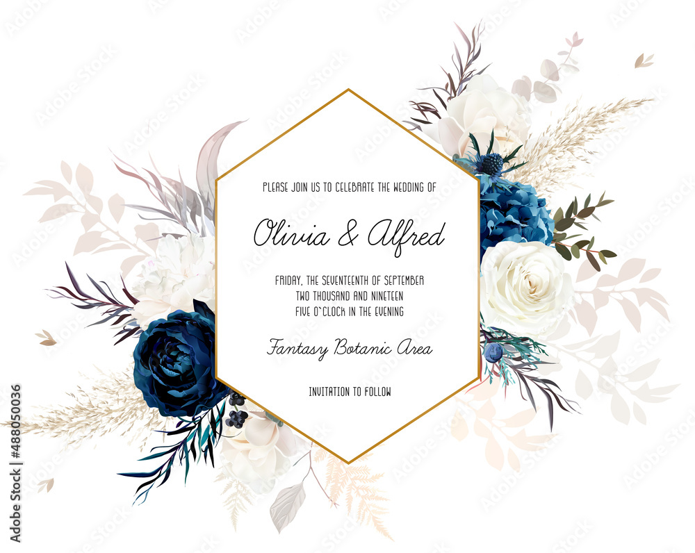 Flower geometric line art vector design frame. Wedding watercolor ...