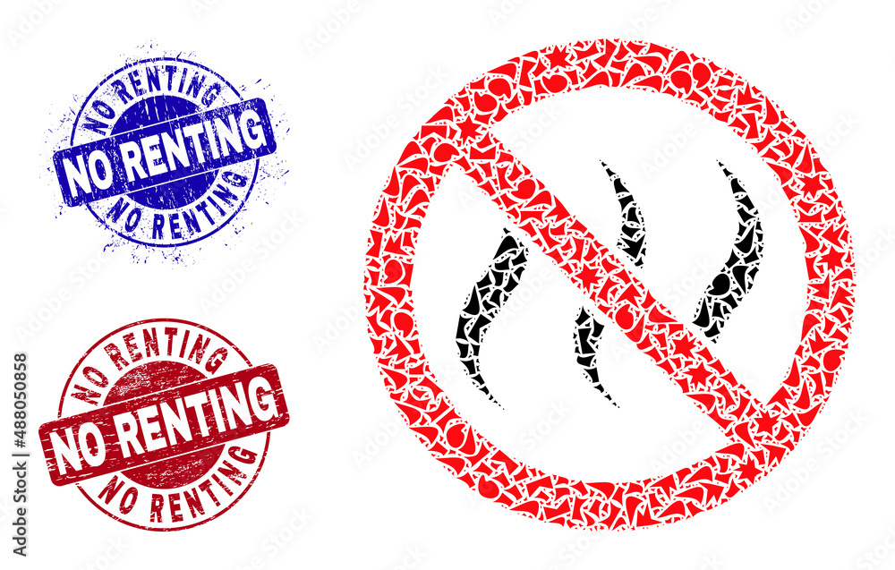 Vettoriale Stock Round NO RENTING unclean stamp seals with tag inside ...