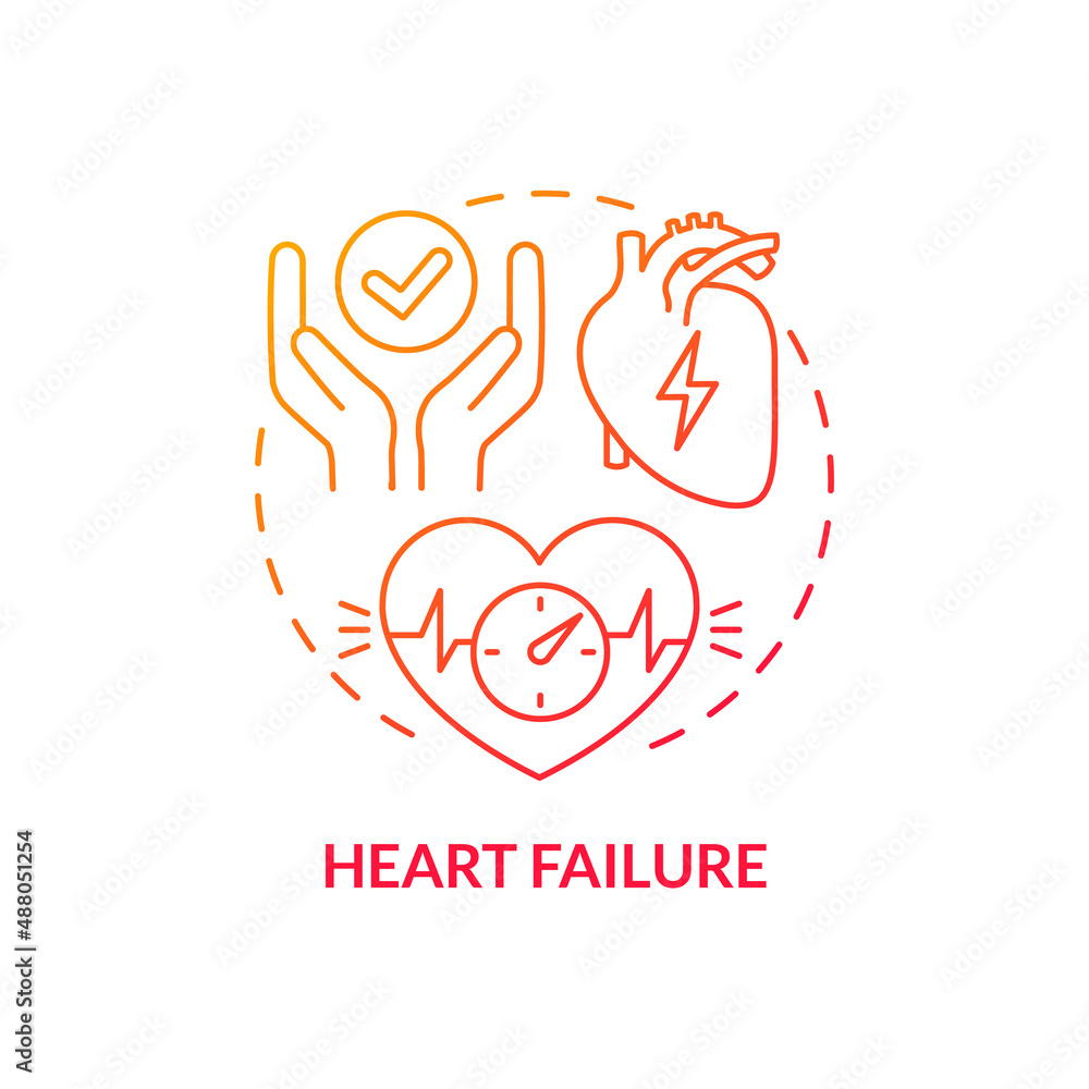 Heart failure red gradient concept icon. Cardiovascular disease ...