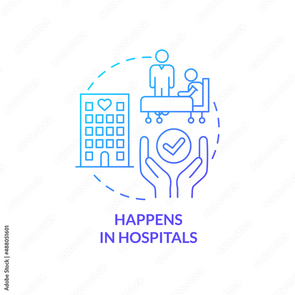 Happens in hospitals blue gradient concept icon. Patient service. Palliative care characteristic ...
