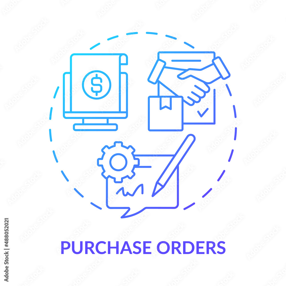 Purchase orders blue gradient concept icon. Request and approval ...