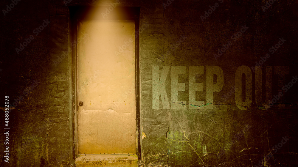 keep out dangerous building alley entrance street light behind hidden ...