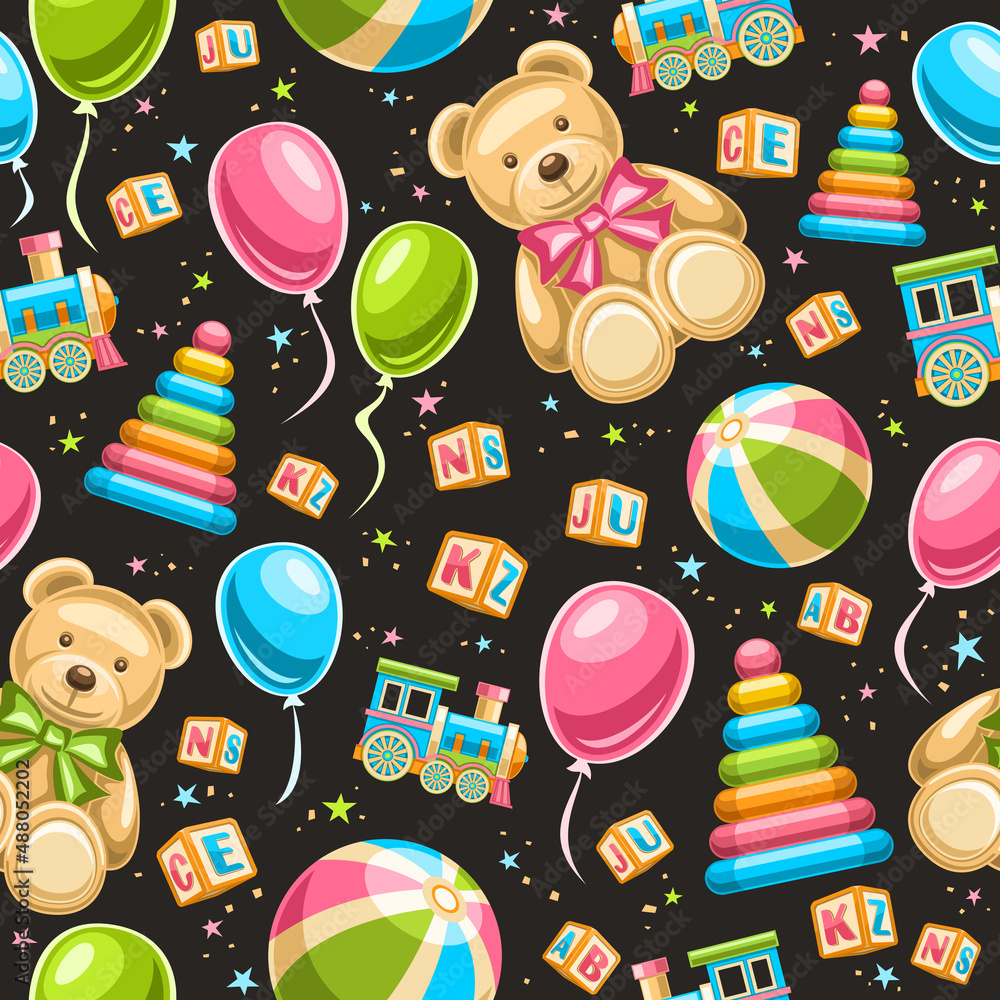 Vector Toys Seamless Pattern, square repeating background with set of ...