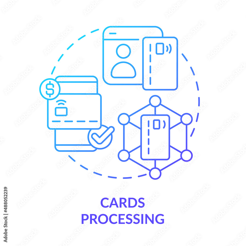 Cards processing blue gradient concept icon. Credit and debit card ...