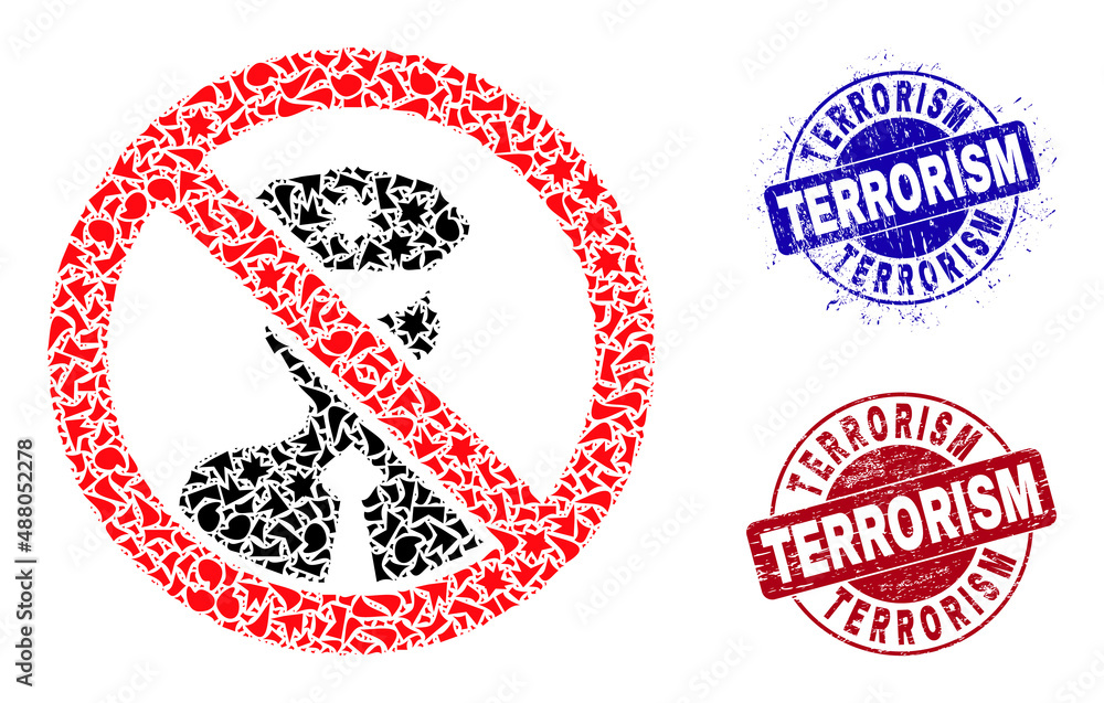 Round TERRORISM corroded stamp prints with caption inside round forms ...
