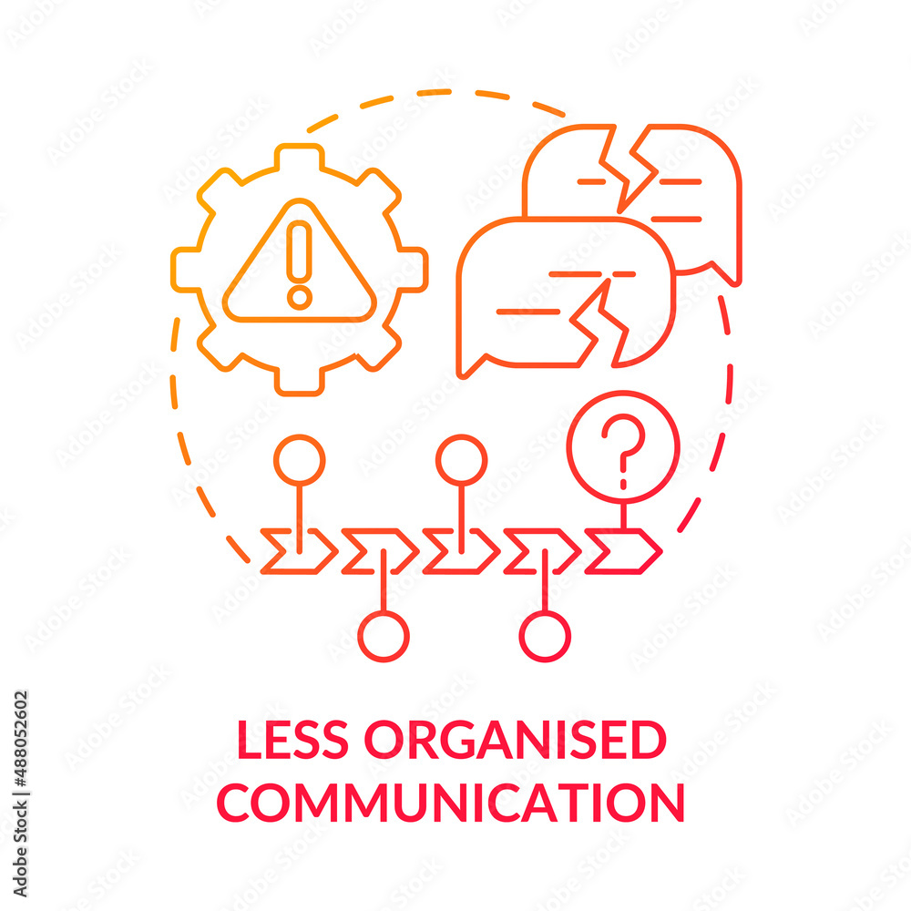 Less organised communication red gradient concept icon. Error prone ...