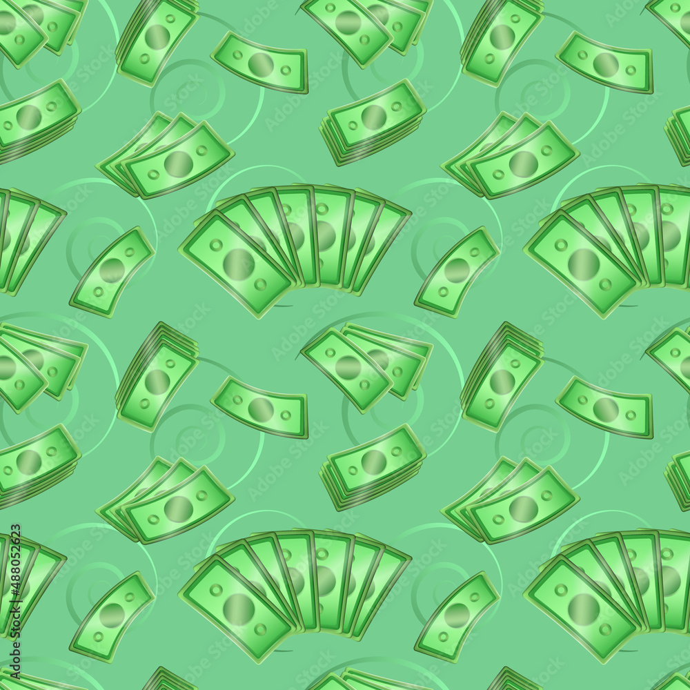 Cartoon seamless pattern with three-dimensional money in different ...