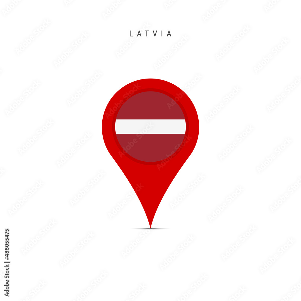Teardrop map marker with flag of Latvia. Latvian flag inserted in the location map pin. Flat ...