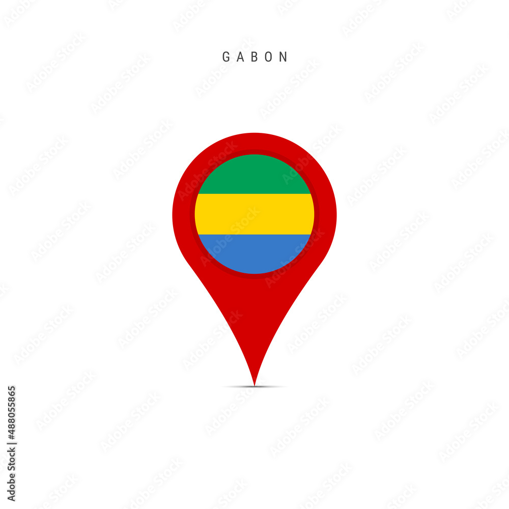 Teardrop map marker with flag of Gabon. Gabonese flag inserted in the location map pin. Flat ...