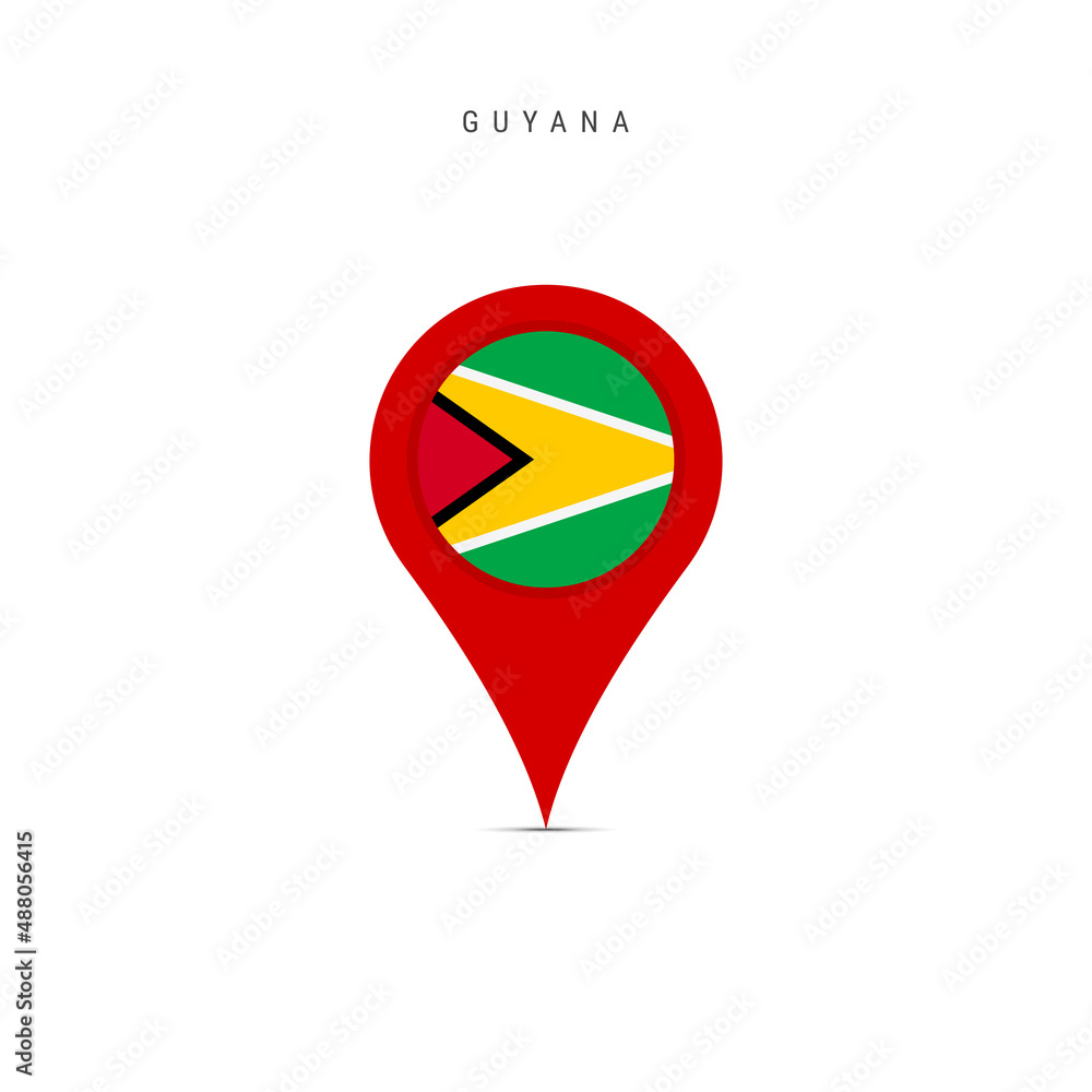 Teardrop map marker with flag of Guyana. Guyanese flag inserted in the location map pin. Flat ...