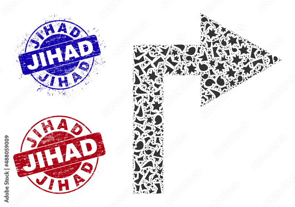 Round JIHAD textured stamp seals with caption inside circle forms, and ...