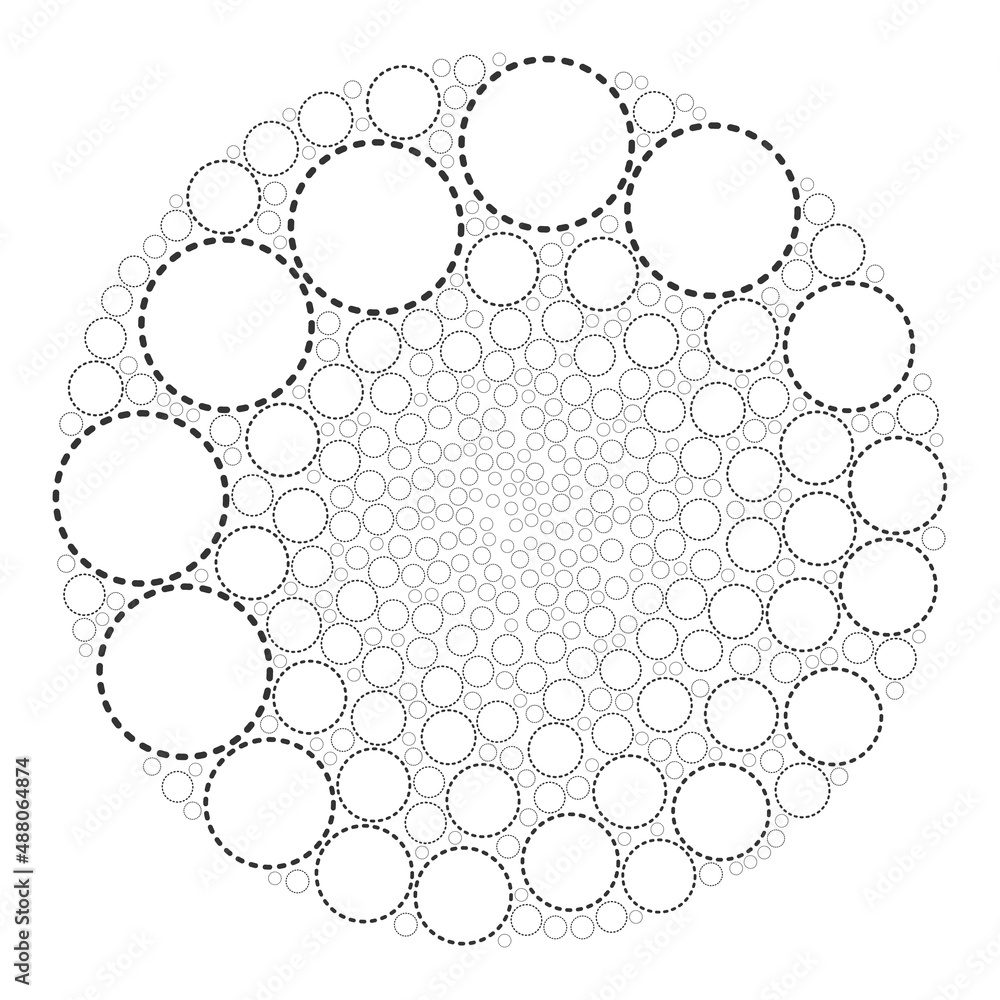 Dashed circle area icons are united into globe group. Dashed circle ...