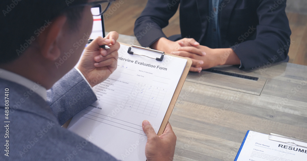 Businessman job interview by human resource HR officer interviwing ...