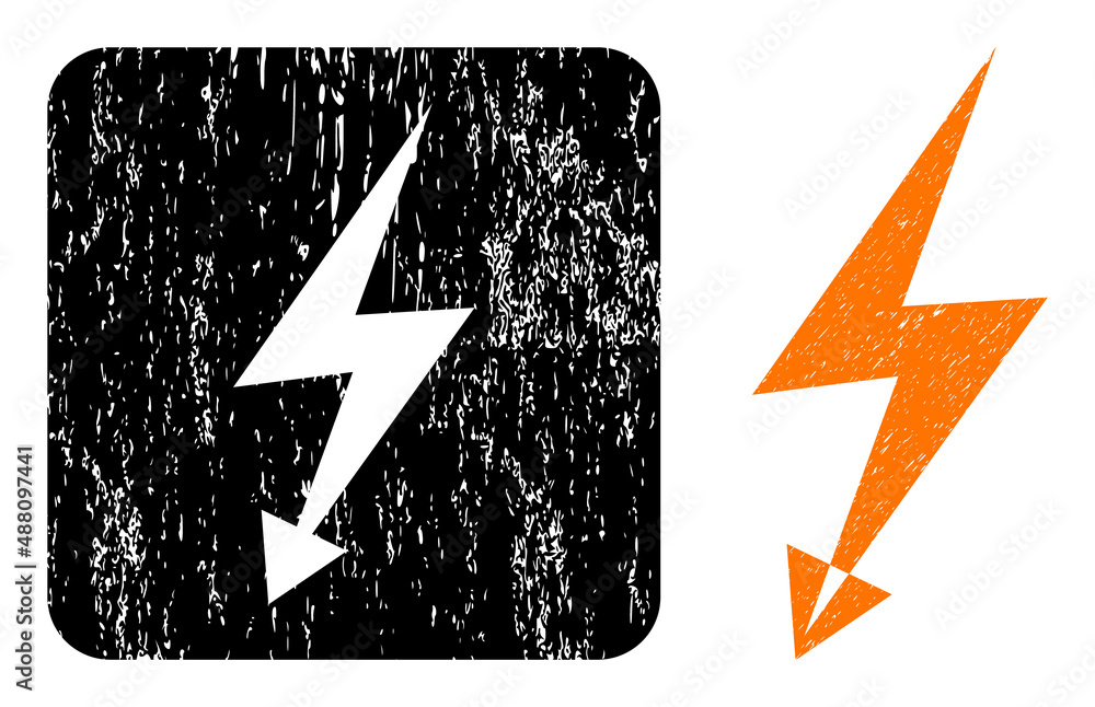 Vector electric strike subtracted icon. Grunge electric strike seal ...