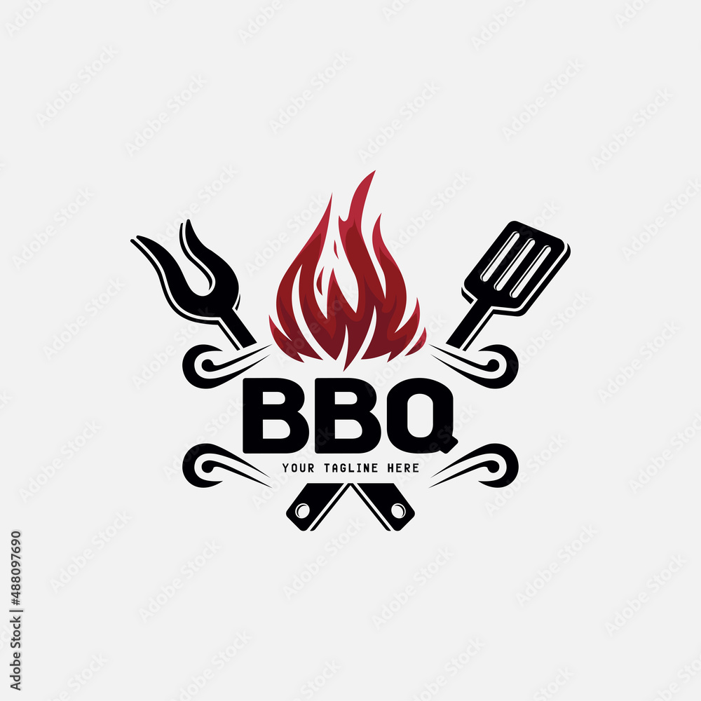 Stockvector BBQ logo design for barbecue, concept fire flame combining ...
