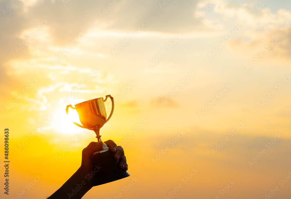 golden trophy champion for sunset winner background.concept of success ...