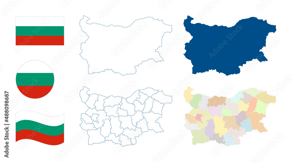 Fototapeta mapa świata dla dzieci Bulgaria map. Detailed blue outline ...