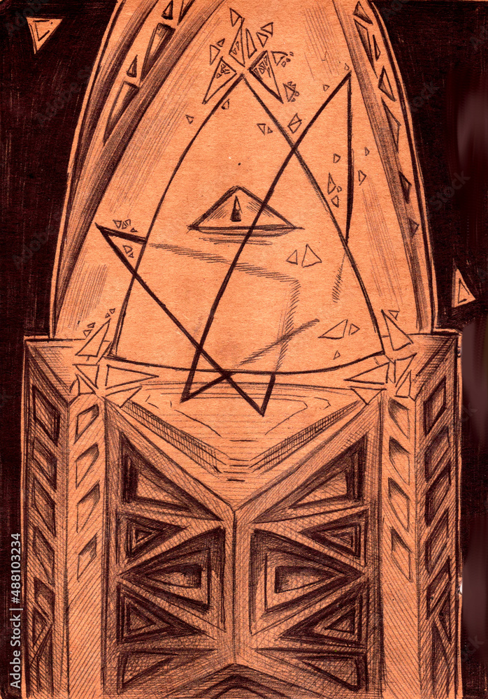 Illustration of a triangular entity with one eye sitting on a throne ...
