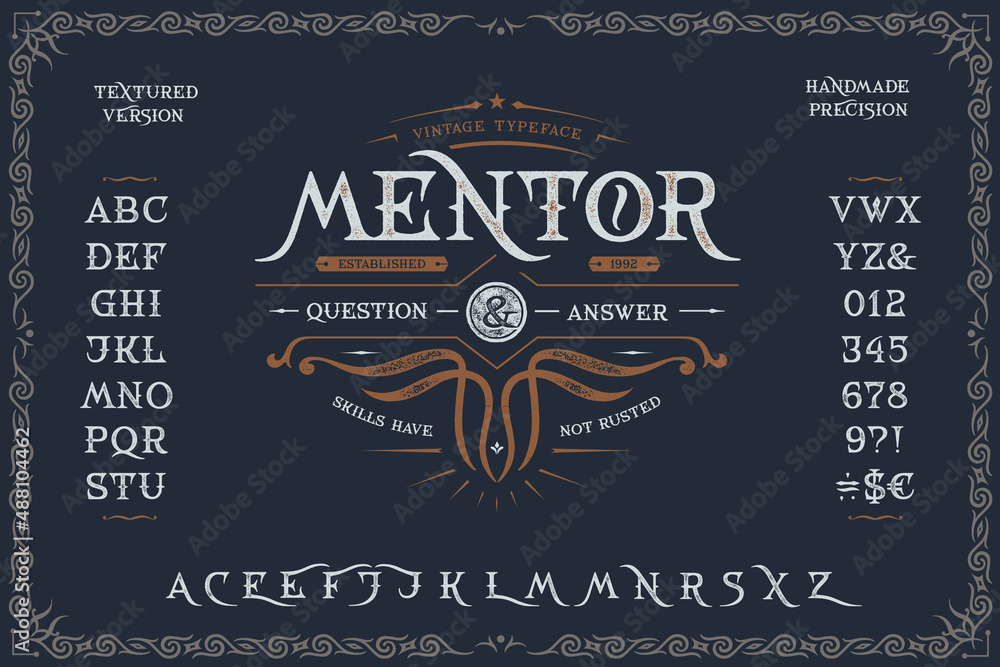 Font Condor. Vintage design. Old label, logo Stock Vector | Adobe Stock