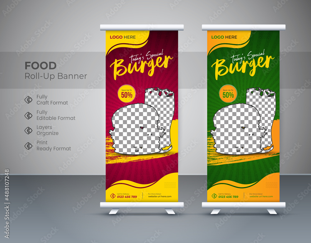 food rollup banner set design template design. food Roll up banner ...