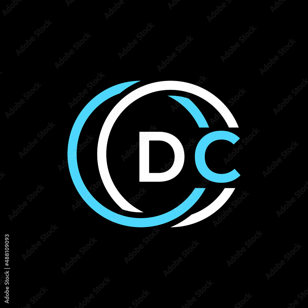 DC logo monogram isolated on circle element design template, DC letter logo design on black ...