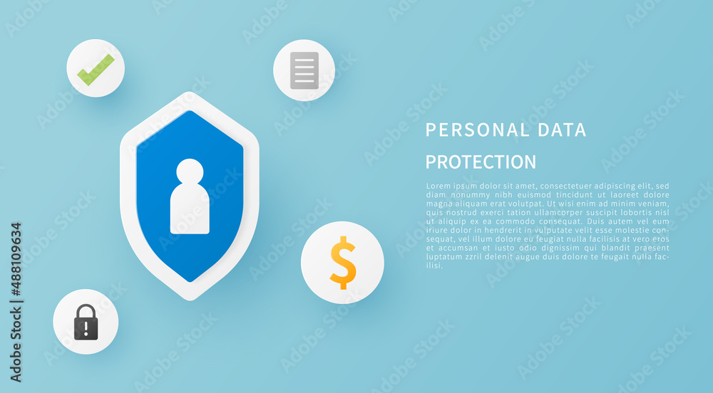 Personal data protection concept. Vector banner template design. Paper ...